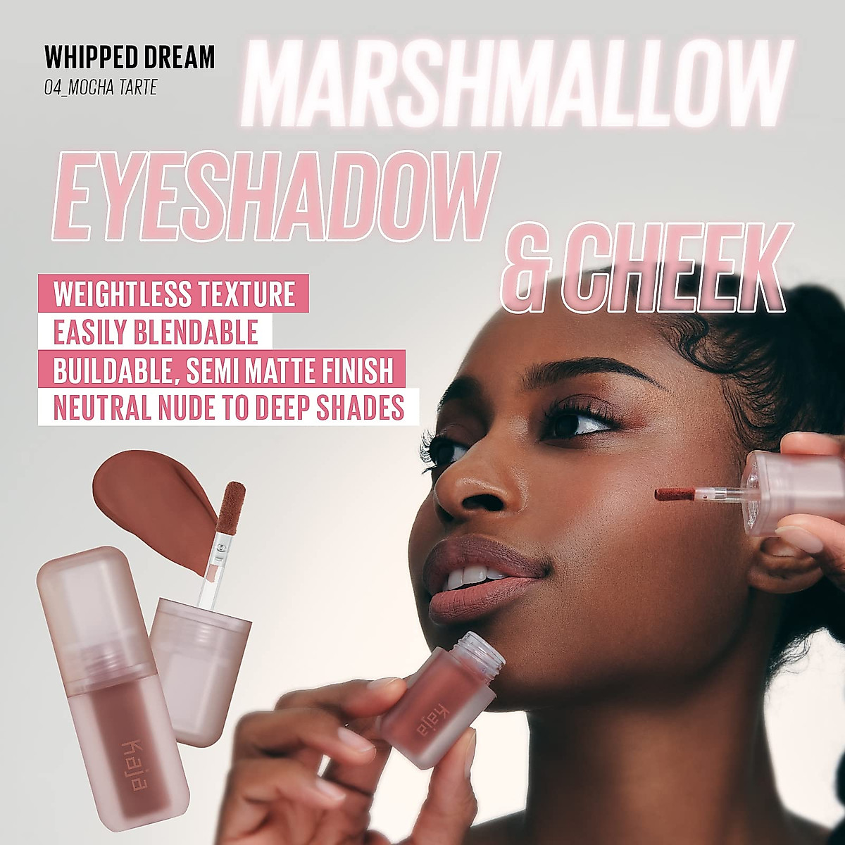 Kaja Multi-purpose Liquid Eyeshadow & Blush - Whipped Dream | with Cotton Seed Oil, 4 Shades, Buildable, Blendable, Airy Semi-matte Finish, 02 Meringue Pink, 0.17 Oz