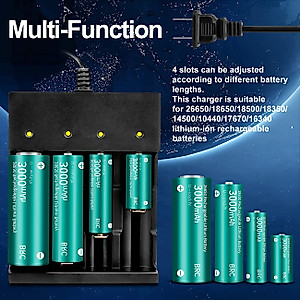 18650 Battery Charger 4 Bay Smart Universal Charger for 3.7V Rechargeable Lithium Li ion Batteries Compatible 18650 26650 21700 10400 14500 16340 16650 18500 Battery Charger (Only AC Charger)