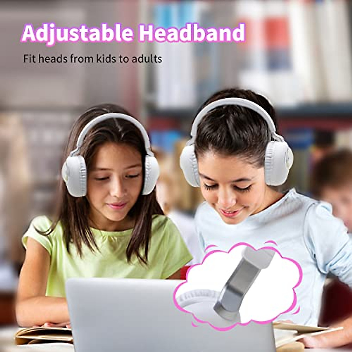 YUSONIC Wireless Headphones with led Lights， Kids Headphones for Girls Bluetooth Light up Over Ear with Microphone and sd Card for School/Travel/Phone/Kindle/pc/tv / MP3. (White)