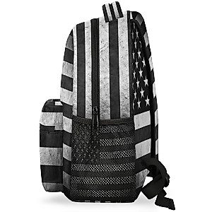 White Black American Flag Backpack for Women Men Waterproof Travel Bookbag with Adjustable Shoulder Strap Backpack Travel Laptop Backpack for College School Work Hiking Camping 16 inch
