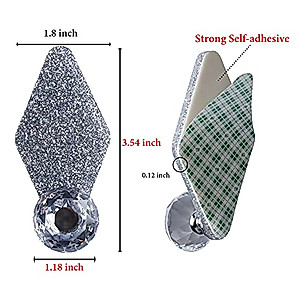 Baoswi 4 Pack Self Adhesive Wall Hooks, Diamond Shaped Crystal Glass Hooks Hat Holder Necklace Holders Wall Mounted Jewelry Organizer Clothes Hooks Hat Storage Hat Rack for Wall (Silver)