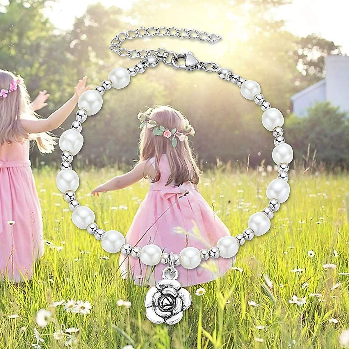 IEFSHINY Flower Girl Gifts Bracelet, Wedding Gifts for Flower Girl Wedding Bracelet for Litter Girl Flower Girl Gifts from Bride Flower Girl Wedding Gift Pink