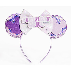 WW-WONDERFULWORLD Mouse Ears Birthday Headbands With Shiny Sequins Diamond Decoration, for Girls Costume Cosplay Glitter Party, for Kids & Adult, Purple; BR-1