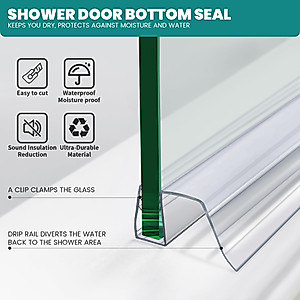 Bathroom Shower Glass Door Bottom Seal Strip, 2PCS 36 Inch Long Clear PVC Seal Strips for 5/16"(8mm) - 3/8"(10mm) Thick Framless Glass Door Panel