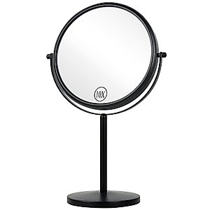 ALHAKIN 10x Magnifying Makeup Mirror, 8 Inch Tabletop Mirror Double Sided with Magnification, Swivel Make Up Mirror for Bathroom, Black