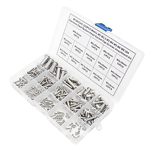 MCMASKE Metric M2 M2.5 M3 M4 M5 M6 M8 304 Stainless Steel Button Head Socket Cap Screws Assortment Kit