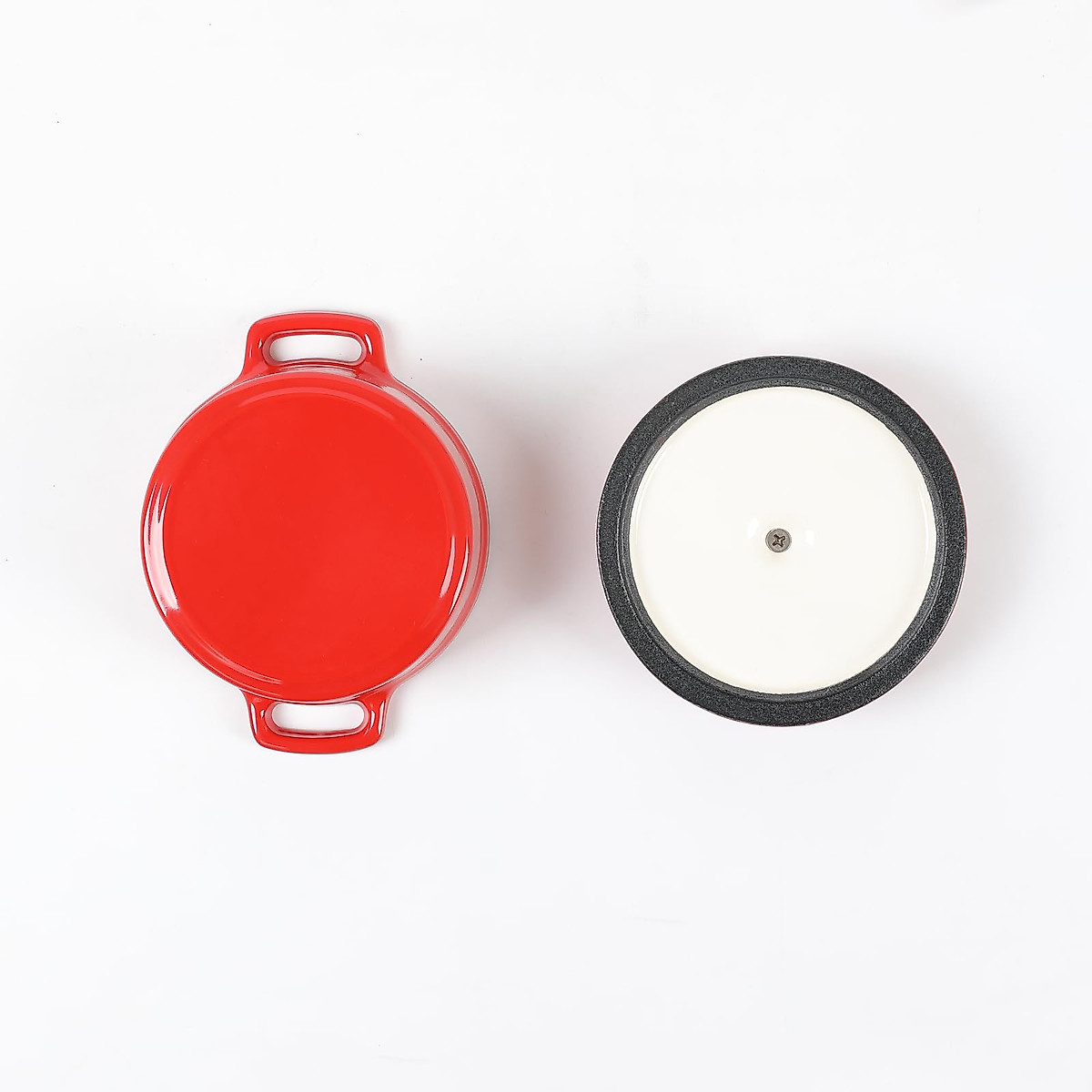 HAWOK Enameled Cast Iron Mini Round Cocotte Set, 0.3QT Mini Dutch Ovens with Lids and Bamboo Trays, 270ml/9.13oz/1.08cups, Set of 2, Red