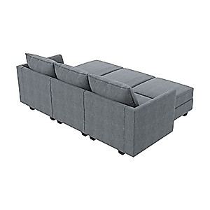 HONBAY Modern Modular Sectional Sofa Sleeper Couch Living Room U Shape Sofa Couch with Ottoman Set, Full Size Sectional Sofa Bed for Small Space, Bluish Grey