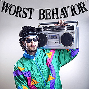 Black Glitter Worst Behavior Banner, Drake Party Decor, Baby Shower/Bridal Shower/Wedding/Birthday Party Decoration Supplies, Photo Backdrop