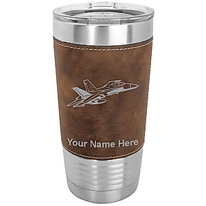 LaserGram 20oz Vacuum Insulated Tumbler Mug, Fighter Jet 2, Personalized Engraving Included (Faux Leather, Rustic)