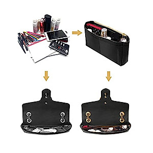 Small Handbag Shaper Insert for GG Marmont Matelasse Shoulder Bag(Pack of 2)Felt Insert Purse Organizer with Zipper- Buy 1 Get 1 Bag Free Small 8030 Black