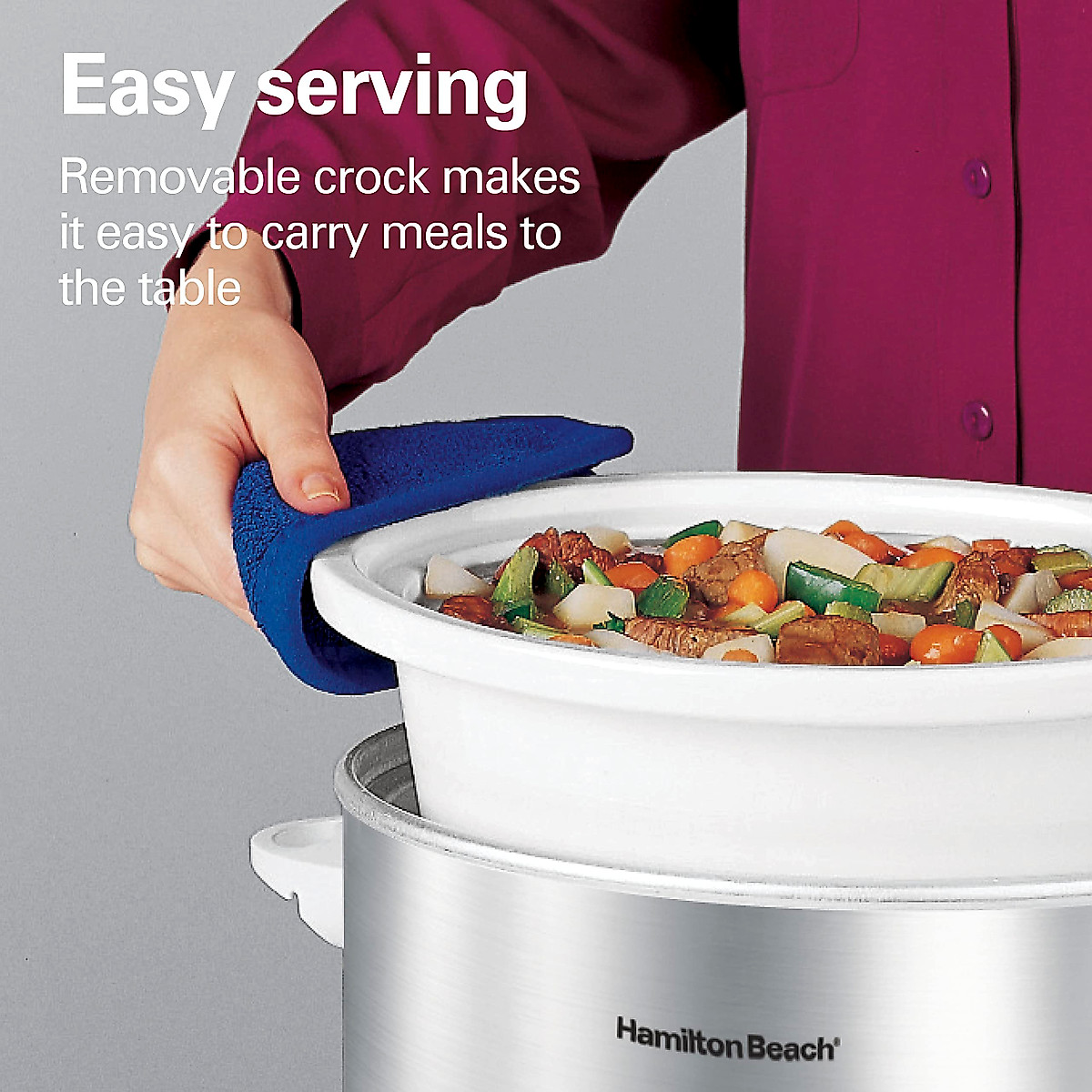 Hamilton Beach 4-Quart Slow Cooker with Dishwasher-Safe Stoneware Crock & Lid, Stainless Steel (33140V)