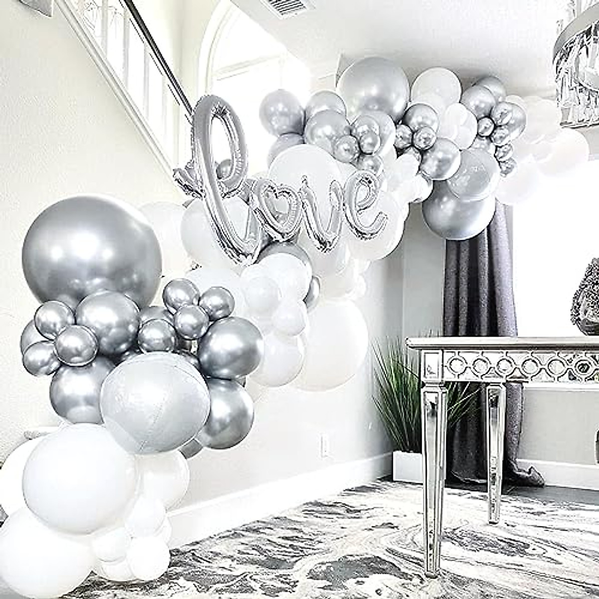 RUBFAC 36in Silver Giant Balloons, 5pcs Metallic Silver Latex Helium Balloons for Birthday Party Photo Shoot Wedding Baby Shower Decoration