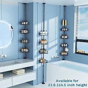 cutefafa Rustproof Corner Shower Caddy Tension Pole, 4 Large Baskets for Bathtub Shampoo Storage Organizer Bathroom Height Adjustable Shelves from 23.6 to 114.5 Inch with Towel Bar