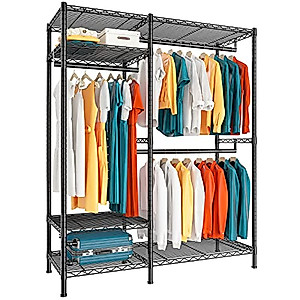 Raybee 77" Heavy Duty Closet Loads 700LBS, Adjustable Clothing Racks for Hanging Clothes, Commercial Garment Rack Heavy Duty Clothes Rack, Free Standing Closet Wardrobe, 77" H x45.5 W x16.5 D, Black