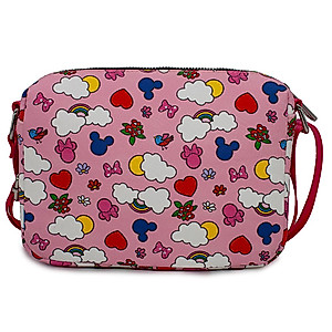 Disney Bag, Crossbody, Mickey and Minnie Rainbow and Flowers, Pink Vegan Leather