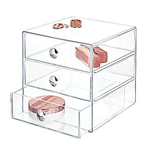 iDesign BPA-Free Plastic 3-Drawer Vanity Organizer - 6.5" x 6.5" x 6.5", Clear