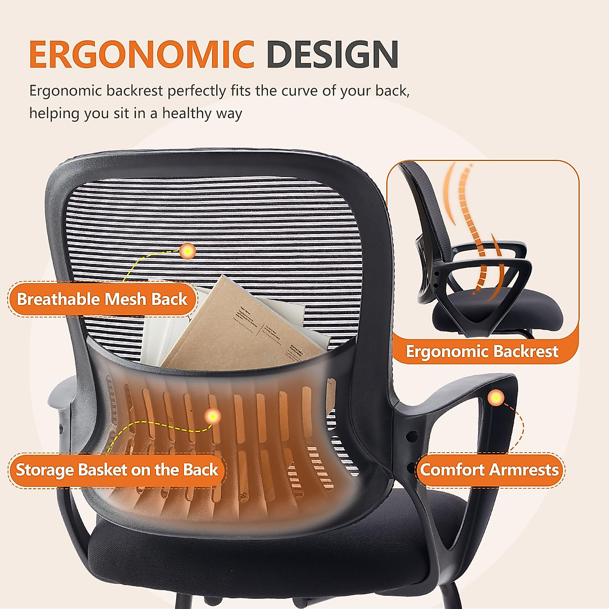 Sweetcrispy Office Desk Chair No Wheels, Stationary Non Rolling Mesh Mid Back Computer Guest Side Chair with Lumbar Support for Home Waiting Area Reception Conference Room Bedroom Carpet Kids