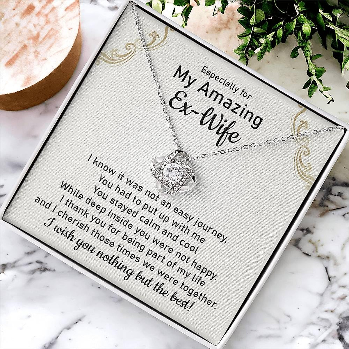 To My Especially Amazing Ex Wife Necklace, Funny Best Ex Wife Jewelry Gift On Her Anniversary Birthday Christmas From Ex Husband. (Two Toned Box)