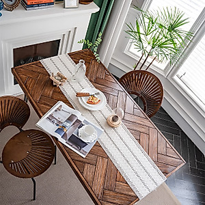 Alynsehom Macrame Table Runner Cream Beige Boho Table Runner with Tassels Hand Woven Cotton Table Runner Rustic Farmhouse Table Runner for Bohemian Kitchen Dining Table(12x71in)