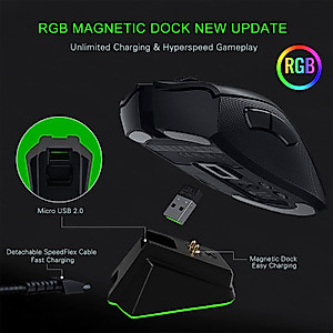 Mouse Charging Dock for Razer Wireless Mouse Viper Ultimate Naga pro DeathAdder V2 Pro and Basilisk Ultimate Magnetic Charging RGB Lights Status Indicator Gecko Feet (RGB)