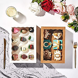 JCXGRVC 4PCS 10 x 7 x 2.5 inches Elegant Cookies Boxes, Strawberries Boxes with Display Window, White Paper Box