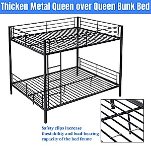 Rajmarti TYNAWYNW Latest Version & Stronger Bunk Bed, Industrial Style Thicker Metal Bunk Bed Frame with 2 Side Ladders and Full Length Safety Guardrails for Adults, Girls, Boys and Kids (Queen Over Queen)