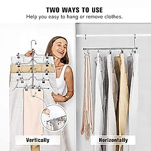 CINKSY Space Saving Pants Skirt Hanger 5 in 1 Pants Jeans Hangers with Non-Slip Foam Padded Metal Skirt Hanger with Adjustable Clips