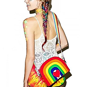 Goclothod Girls Rainbow Shoulder Bag PU Leather Handbags Cute Tote Purse Small Messenger Bag