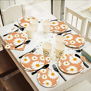 gisgfim 96 Pcs Daisy Flower Party Supplies Paper Plates Napkins Groovy Daisy Party Birthday Tableware Set Daisy Theme Decorations Favors for Girls Baby Shower Wedding Bridal Serves 24