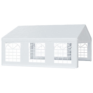 Outsunny 20' x 20' Heavy Duty Party Tent & Carport with Removable Sidewalls and Double Doors, Large Canopy Tent, Sun Shade Shelter, for Parties, Wedding, Outdoor Events, BBQ, White