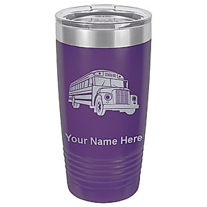LaserGram 20oz Vacuum Insulated Tumbler Mug, School Bus, Personalized Engraving Included (Dark Purple)