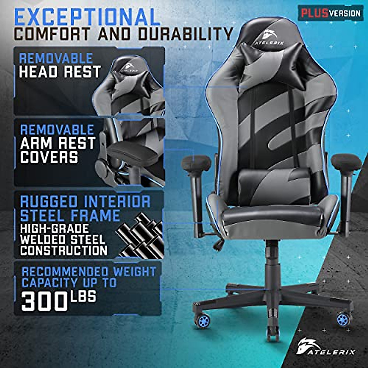Atelerix Ventris - PU Leather, Fabric, & Extra Wide Options - Office or Computer Chair - Tilting & Ergonomic Adjustable Swivel Game Chair w/ 4D Covered Armrests, Headrest & Lumbar Support