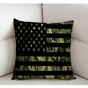 Swono Throw Pillow Case American Flag with Camouflage Cotton Linen Square Cushion Cover Standard Pillowcase for Men Women Home Decorative Sofa Armchair Bedroom Livingroom 18 x 18 inch