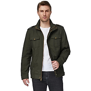 WenVen Men's Military Casual Cotton Jacket Outwear (Army Green, X-Large)