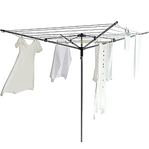 Bizvalue Collapsible 4-arm Rotary Outdoor Umbrella Drying Rack Clothes Dryer Clothesline with 131ft Drying Space