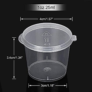 Plastic Disposable Portion Cups Souffle Cup with Lids Leak-proof Clear Thicken Storage Container Storage Box Slime, 1-Ounce, 50-Pack