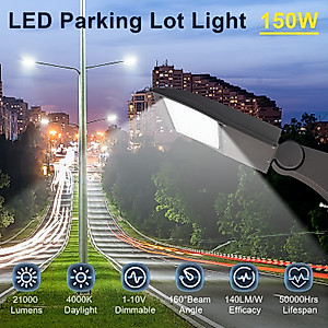 150W LED Parking Lot Light, 21000LM 4000K LED Shoebox Area Light, 0-10V Dimmable Commercial Outdoor Street Light (650W HID/HPS Equivalent), IP65 20KV Surge Protection AC100-277V UL&DLC Listed