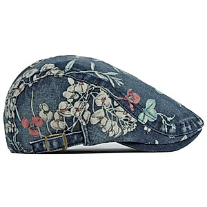 Qianuer Denim Newsboy Hats for Men Women Adjustable Ivy Flat Cap Gatsby Cabbie Driving Hat
