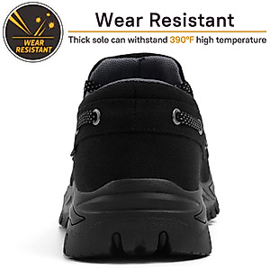 SUADEX Slip-On Loafers Steel Toe Shoes for Men Women Slip Resistant Work Puncture Safety Industrial Construction,Black 11 Women/9.5 Men