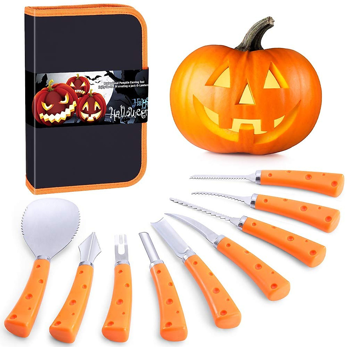 Pumpkin Carving Kit, Halloween Pumpkin Carver Tools, 9 PCS Stainless Steel Pumpkin Cutting Tools with Carrying Case for Kids, Halloween Decoration Jack-O-Lanterns