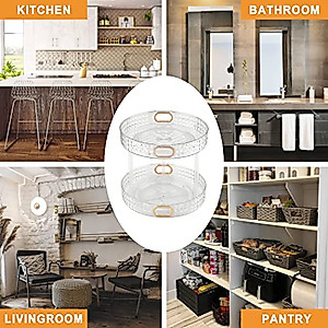 YEAVS 2 Tier Lazy Susan, 11 Inch Clear Turntable 360° Rotating Deep Spice Makeup Organizer, Plastic Cosmetic Holder Condiment Rack with Handle for Kitchen Cabinet, Countertop, Bathroom Storage