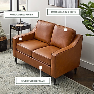 Edenbrook Jensen Upholstered - Camel Faux Leather - Furniture - Small Loveseat- Seats Two - Scoop Arm Modern Couch - Couches for Living Room