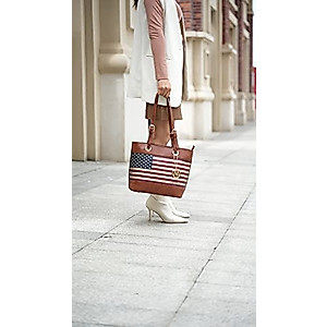 MKF Collection USA Tote Shoulder Bag for Women Vegan Leather Patriotic Handbag, Lady Fashion American Flag Satchel Purse