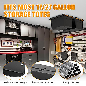 GLOBLED Overhead Garage Storage Rack, Ceiling Garage Storage Bracket, Heavy Duty Ceiling Storage Racks for Garages, Sheds, Storerooms, Adjustable Width and Orientation(Black,1 Bin)