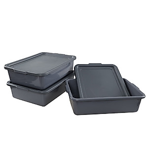 Lesbin 3-Pack 13 L Plastic Commercial Tote Box with Lid, Bus Tubs/Bus Box, Gray