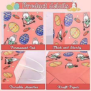 KINQKESO 24 PCS Easter Gift Bags,Easter Bags with Handle for Party Favor,Happy Easter Eggs Bunny Tote Gift Bags Kraft Paper Candy Goodie Treat Bags Bulk for Kids Easter Party Favor Supplies