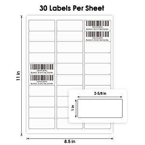MaxGear 1" x 2-5/8" Address Mailing Sticker Labels for Inkjet or Laser Printer, Matte White Paper Sheets, Strong Adhesive, Dries Quickly, Holds Ink Well, 30 Sheets, 900 Labels