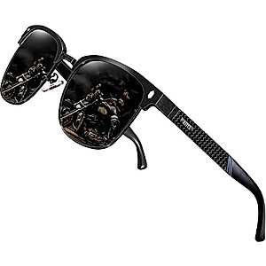 ATTCL Men's Driving Polarized Rimless Sunglasses Al-Mg Metal Frame Ultra Light 8-188 Black