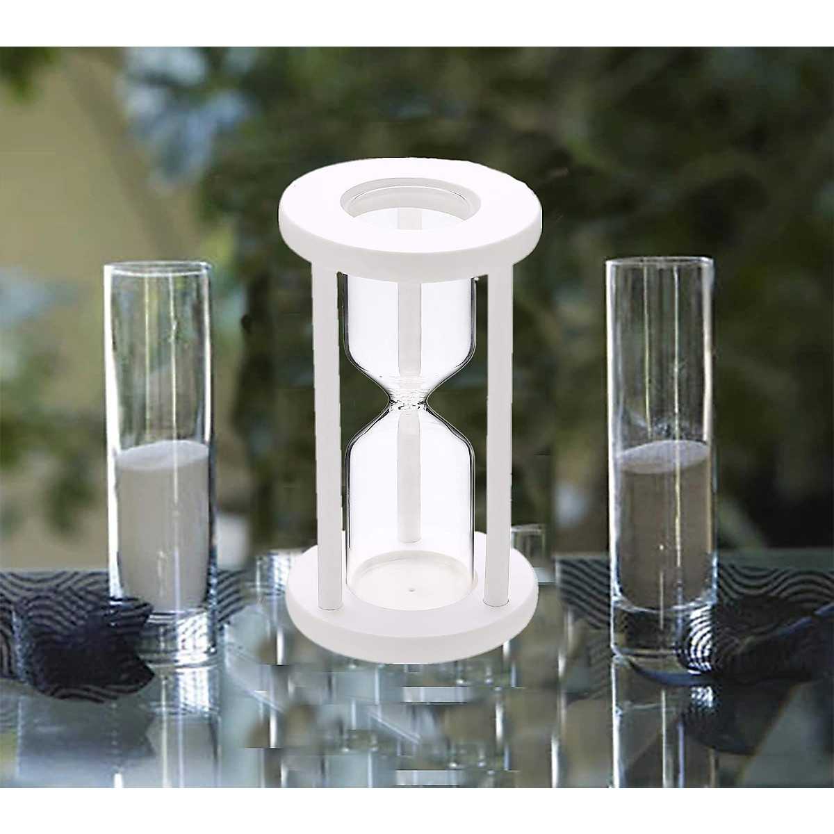 Empty Hourglass Sand Timer Set:White Wood Frame Sand Watch, Sand Clock, Reloj De Arena, Large Hour Glass Sandglass DIY Fillable Unity Sand Ceremony Kit for Wedding Home, Desk, Office Decorative¡­